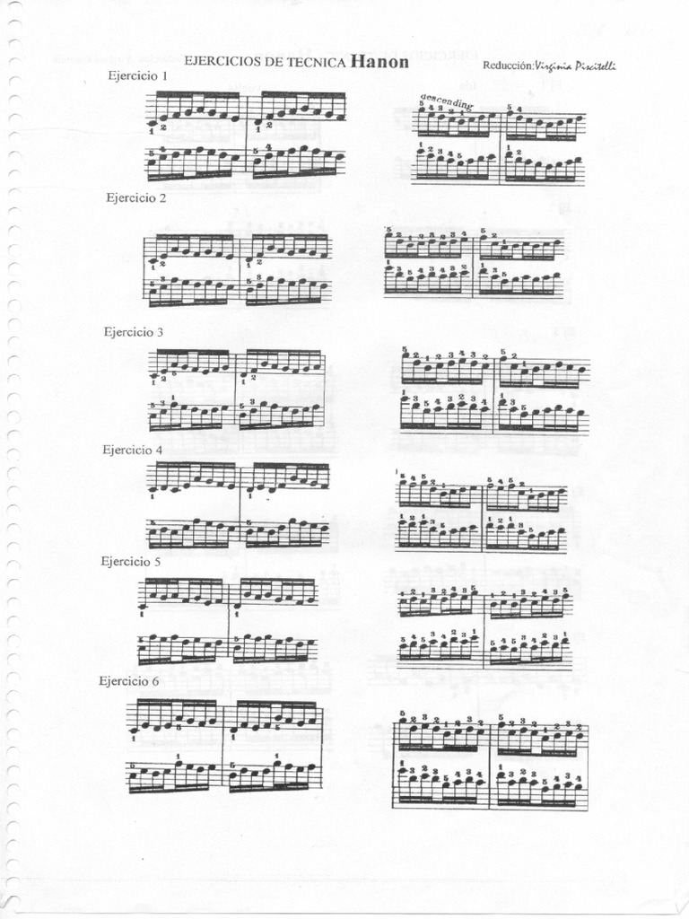 Ejercicios Hanon (Patrones Resumidos) | PDF