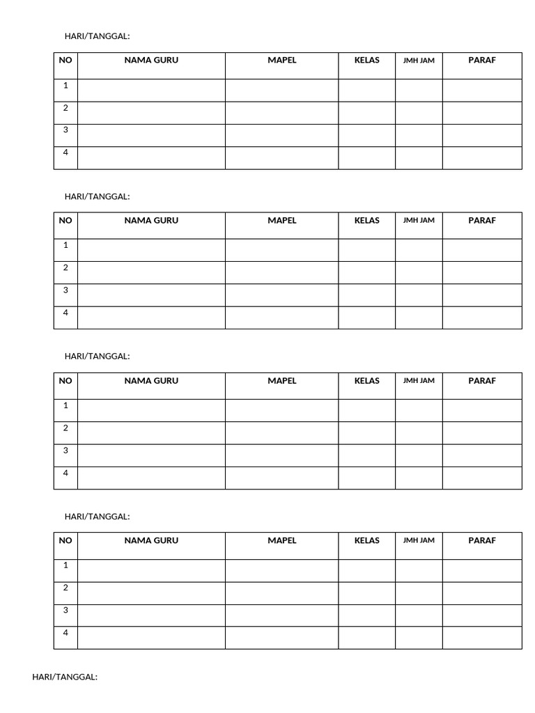 Contoh ABSENSI GURU TP 2024-2025 MTS DAN MA Nurul Hikmah NW | PDF