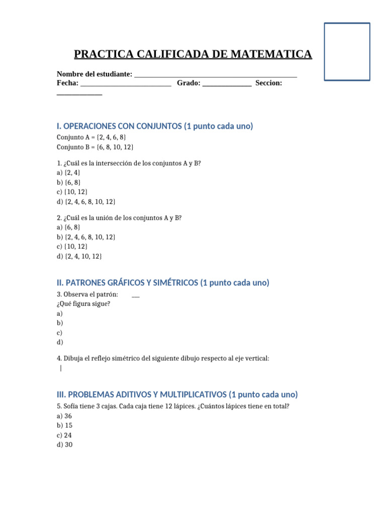 Examen_Matematica_5to_Primaria | PDF