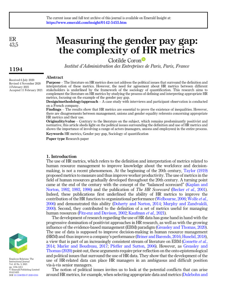 Gender Pay Gap: HR Metrics Analysis | PDF | Salary | Gender Pay Gap