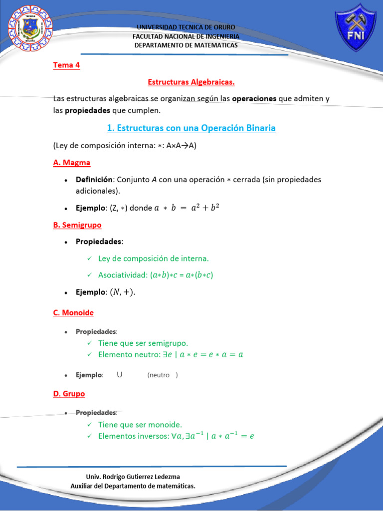 Formulario Algebra 1 (Estructuras Algebraicas) | PDF