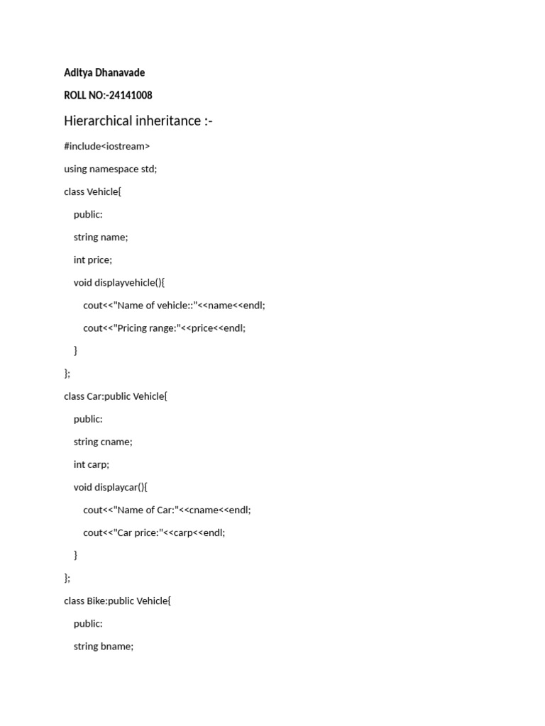 Hierarchical Inheritance | PDF