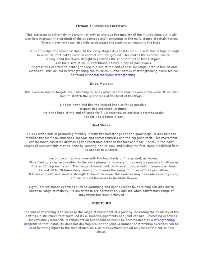 Knee Flexion and Mobility Exercises | PDF