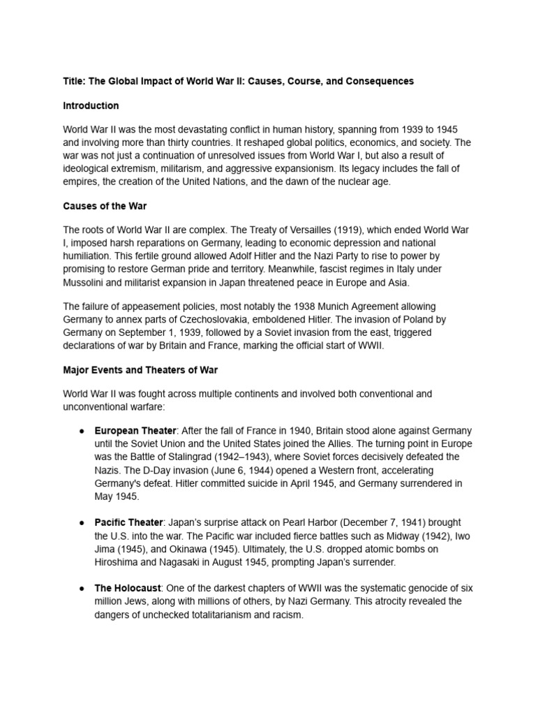The Global Impact of World War II: Causes, Course, and Consequences ...