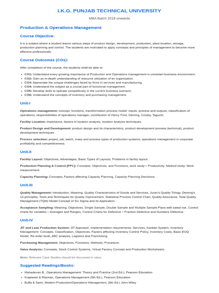 Important Notes of Production Management | PDF | Operations Management ...