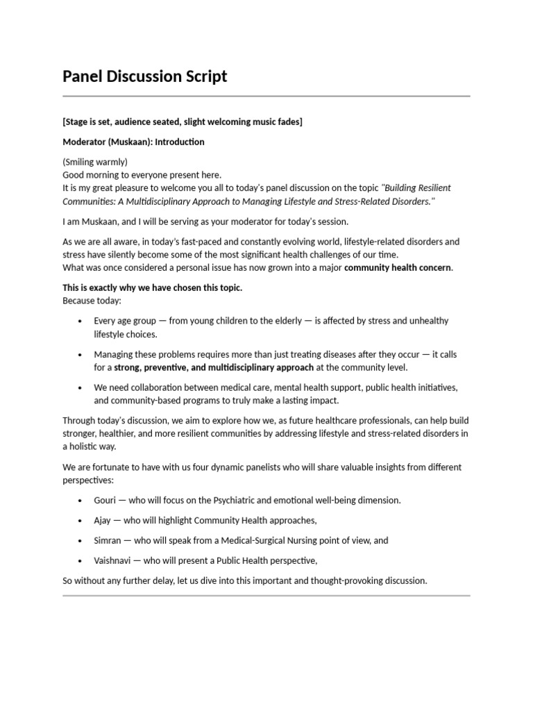 Final Panel Discussion Script | PDF | Psychological Resilience | Mental ...