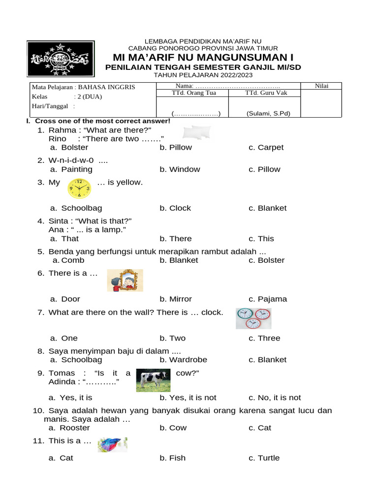 Soal PTS Ganjil Bahasa Inggris Kelas II | PDF