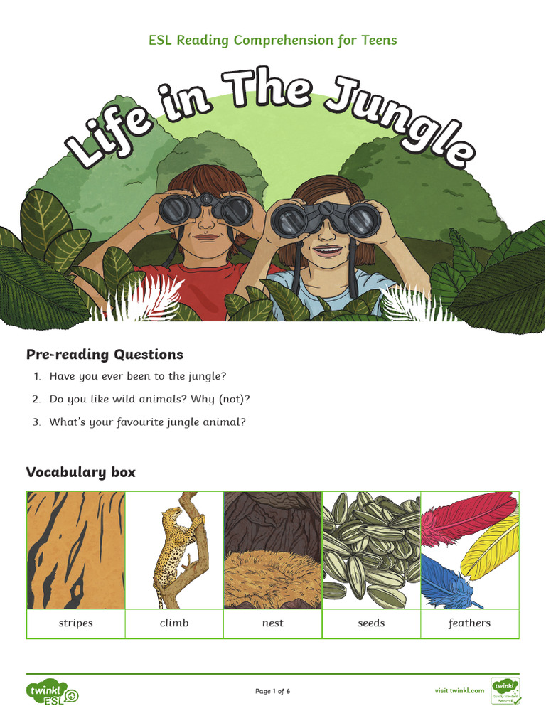 Jungle Life: ESL Reading Guide | PDF | English As A Second Or Foreign ...