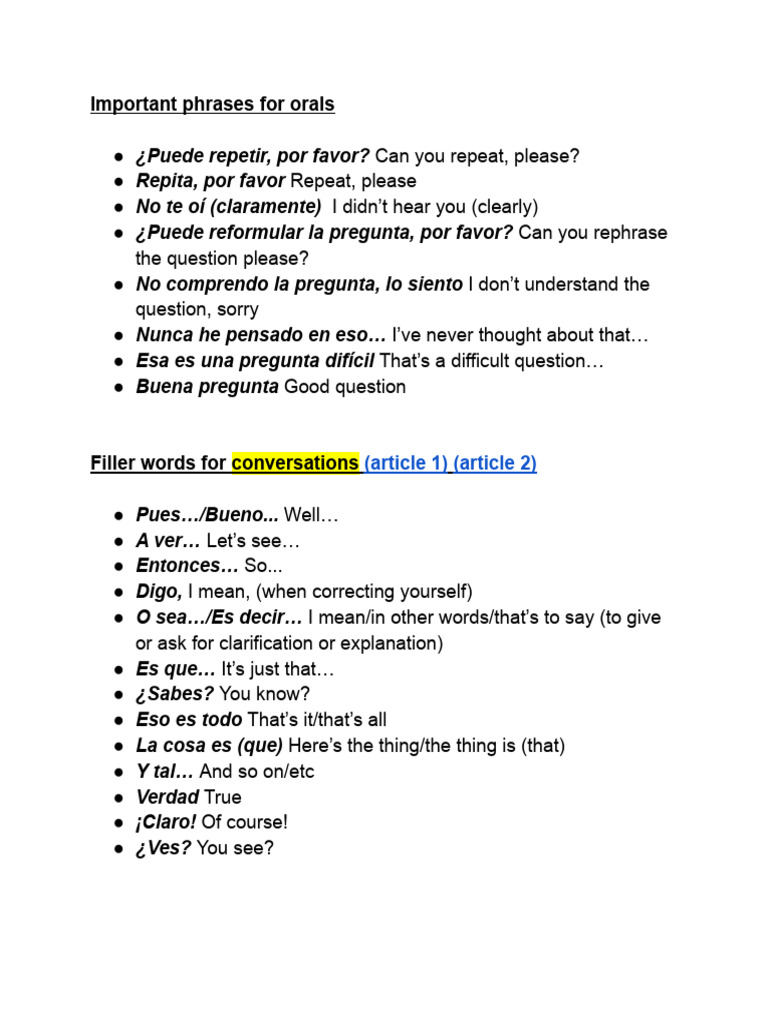 Useful Spanish Expressions For Conversation | PDF