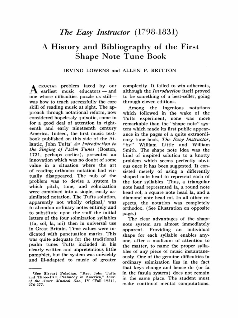 A History and Bibliography of The First Shape Note Tunebook | PDF ...