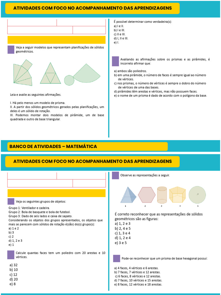 Lista NR 2 - Sólidos Geométricos | PDF | Tetraedro | Vértice (Geometria)