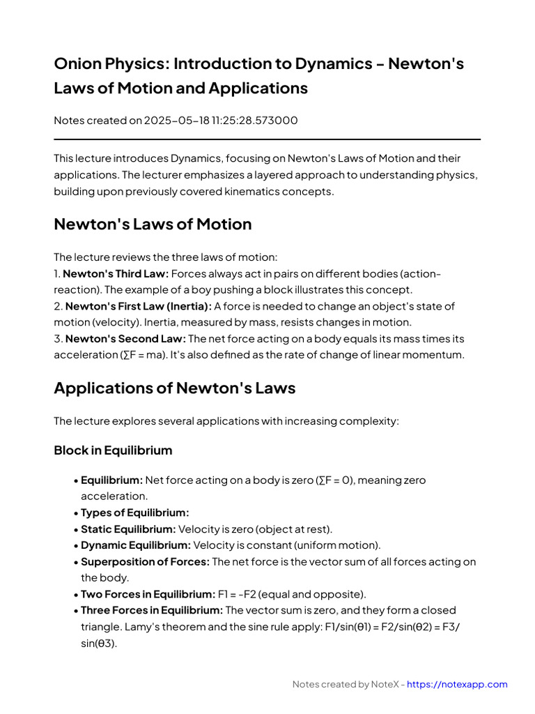Onion Physics Introduction To Dynamics - Newtons Laws of Motion and ...