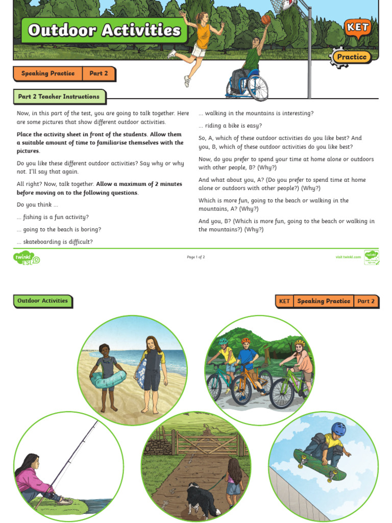 A2 Key Ket Speaking Part 2 Outdoor Activities | PDF