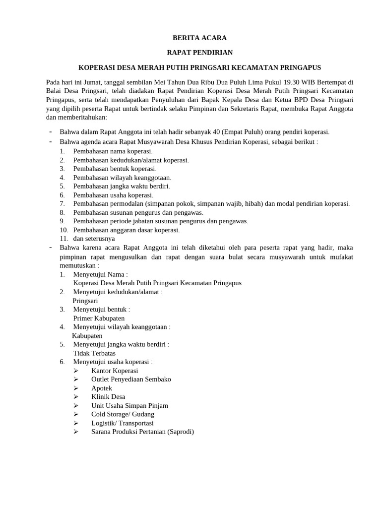 Berita Acara Pendirian Kopdes 2025 Editan | PDF