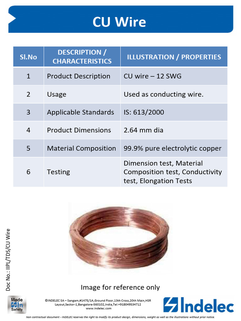 12 SWG Cu Wire - Data Sheet | PDF