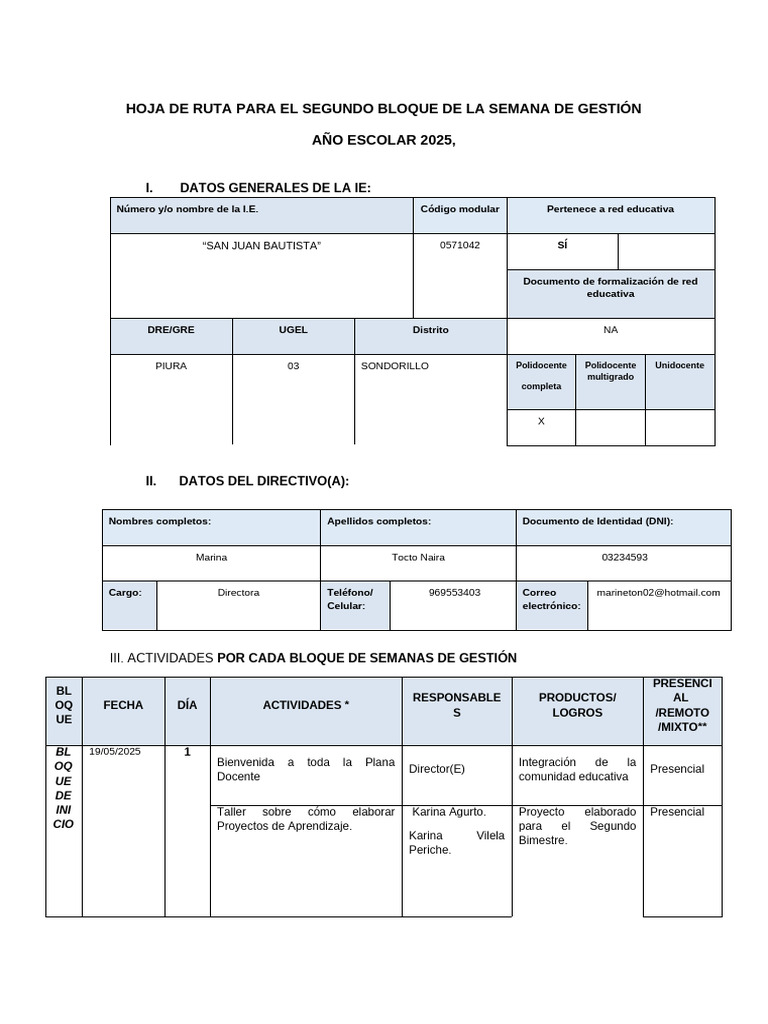 Ruta de Trabajo Segundo Bloque de Semana de Gestion 2025. | PDF | Aprendizaje
