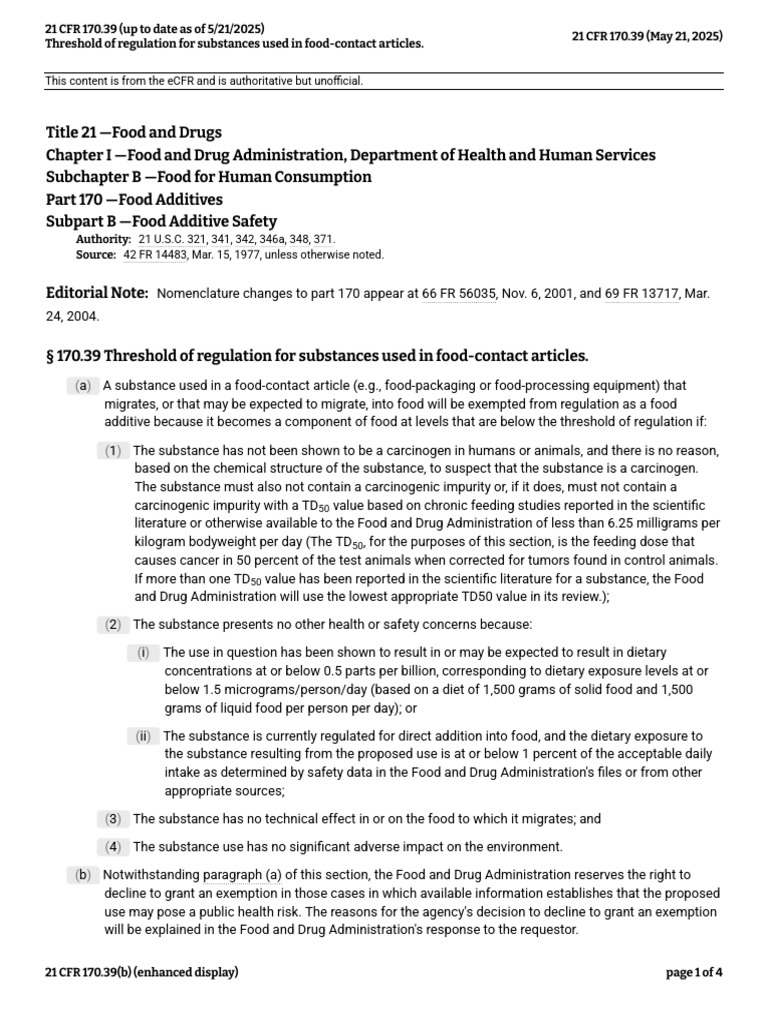 Food Additive Safety Regulations | PDF | Food And Drug Administration ...