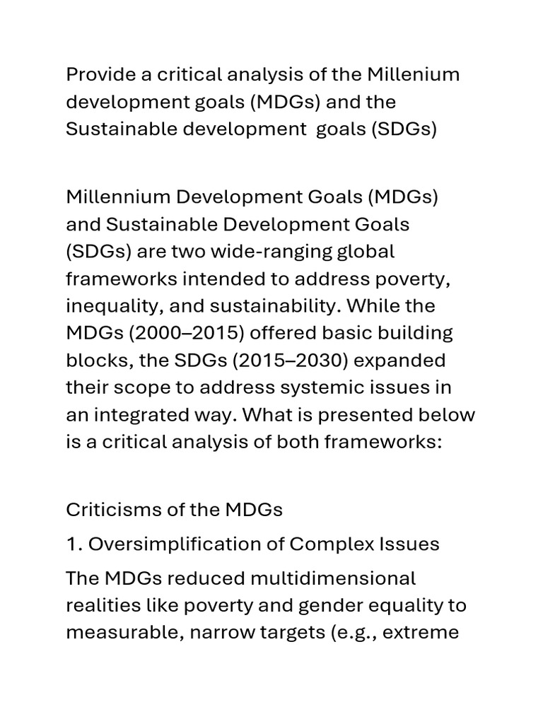 Provide A Critical Analysis of The Millenium Development Goals | PDF | Millennium Development ...