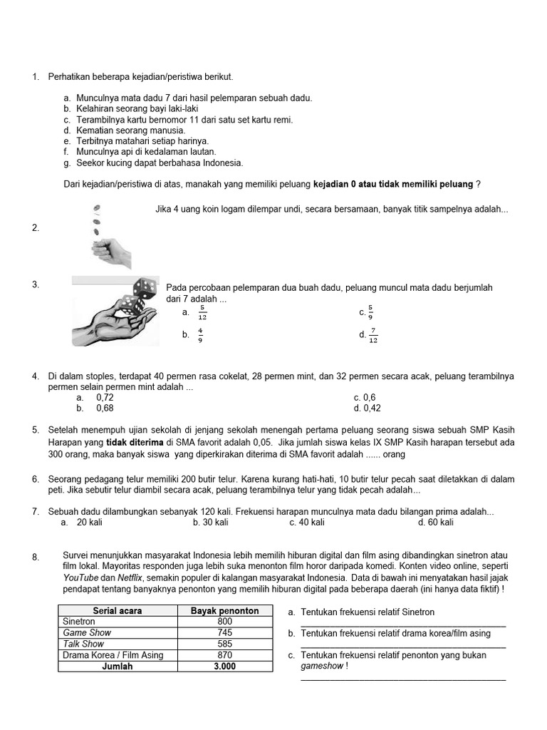 Latihan Soal Sat MTK Kelas 8 | PDF