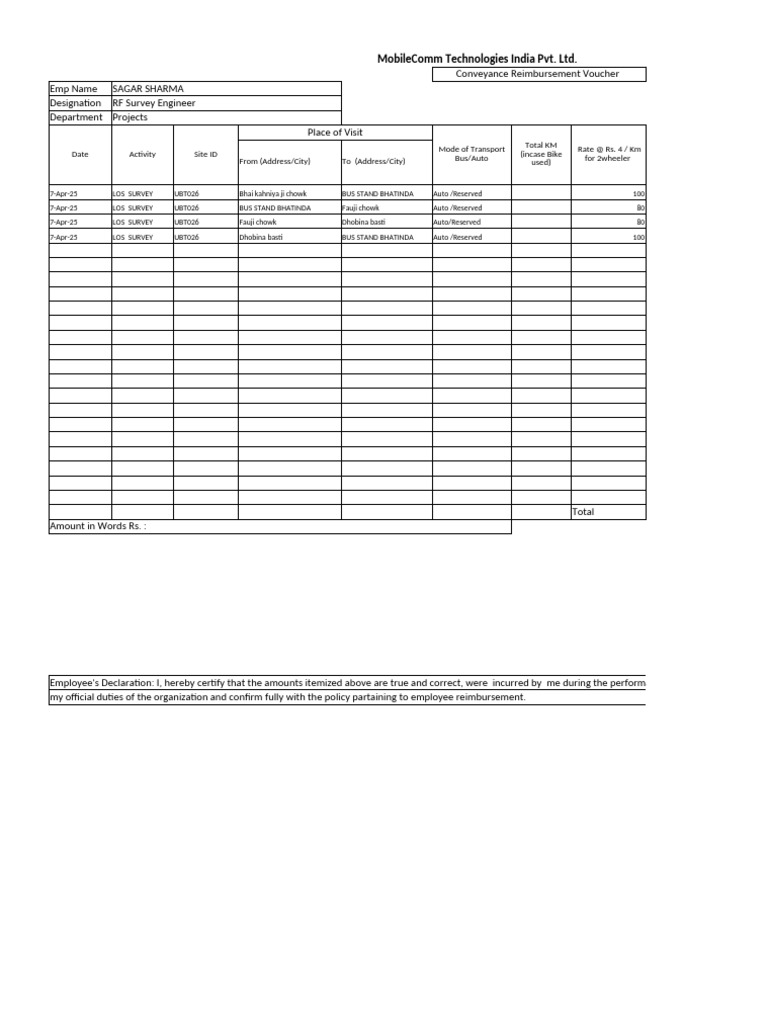 Local Conveyance Bill Format | PDF