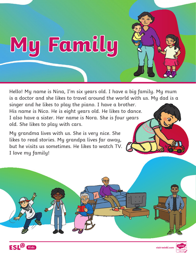 Esl My Family Reading Comprehension Kids A1 - Ver - 1 | PDF | English ...