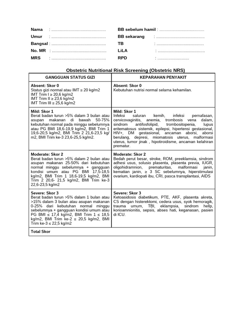 Obstetric Nutritional Risk Screening | PDF
