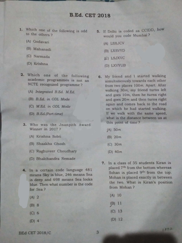 B.Ed Previous Year Question Papers PDF | PDF