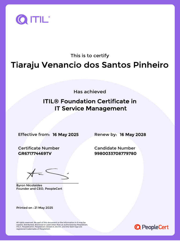 ITIL® Foundation Certificate Awarded | PDF
