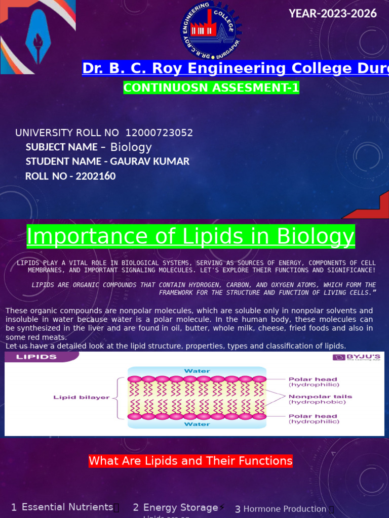 Importance of Lipids in Biology | PDF | Lipid | Cell Membrane