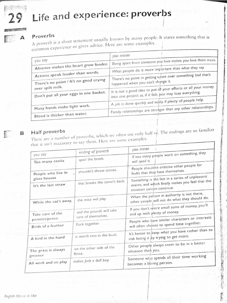 Life and Experience Proverbs. Pdf. Class1 | PDF