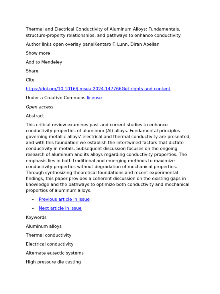 Enhancing Conductivity in Aluminum Alloys | PDF | Heat Treating ...
