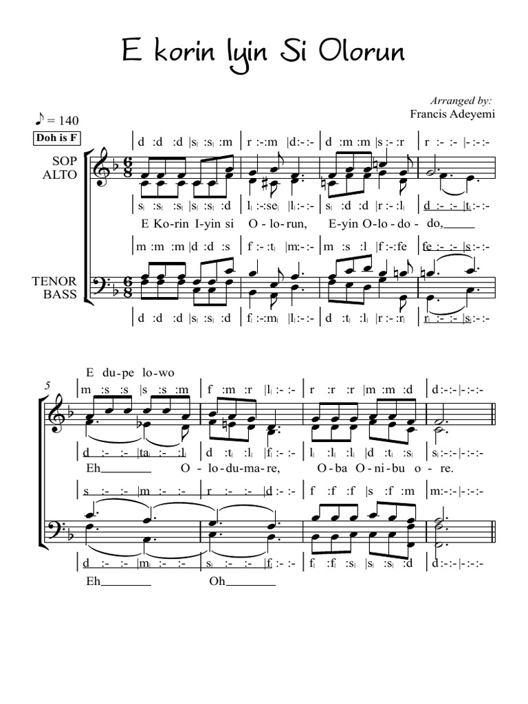 Arrangement musical : E Korin Iyin Si Olorun | PDF