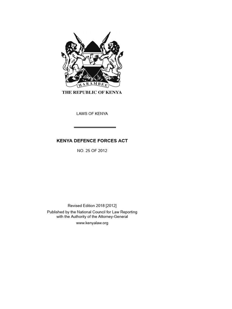 Kenya - Defence Forces Act 2012 | PDF | Court Martial | Commander In Chief