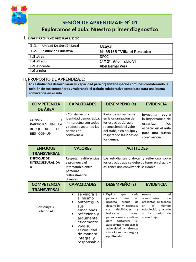 SESIÓN N°1 - UNIDAD-01 - 1°y 2° - DPCC | PDF | Salón de clases | Maestros