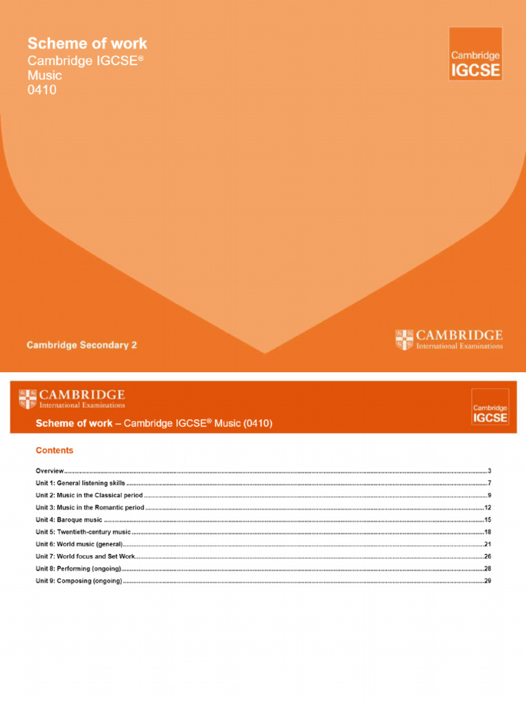 Scheme of Work Cambridge IGCSE Music | PDF