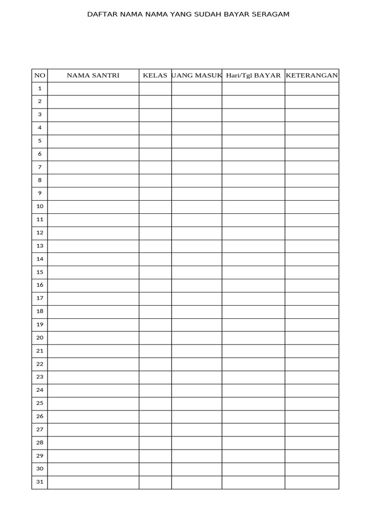 Daftar Bayar Seragam | PDF