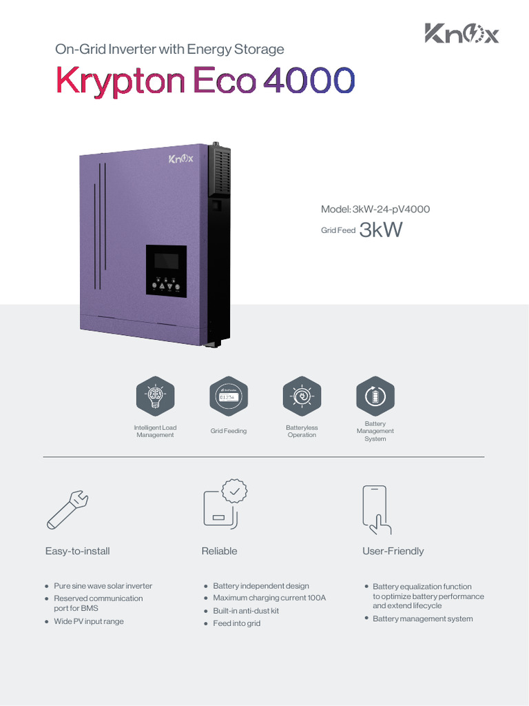 Knox 2025 Krypton Eco 4000 3kw Hybrid (Builtin BMS, Feed To Grid ...