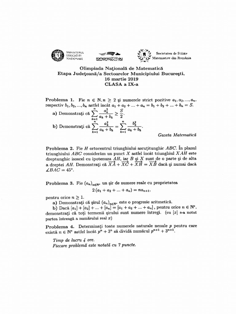 Ojm 2019 Subiecte Liceu | PDF