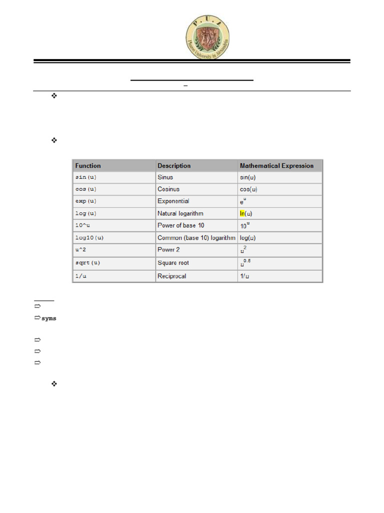 EBS 102_Math2_MATLAB 2_Session 1_Symbolic Manipulation_2024_2025 | PDF | Mathematics ...