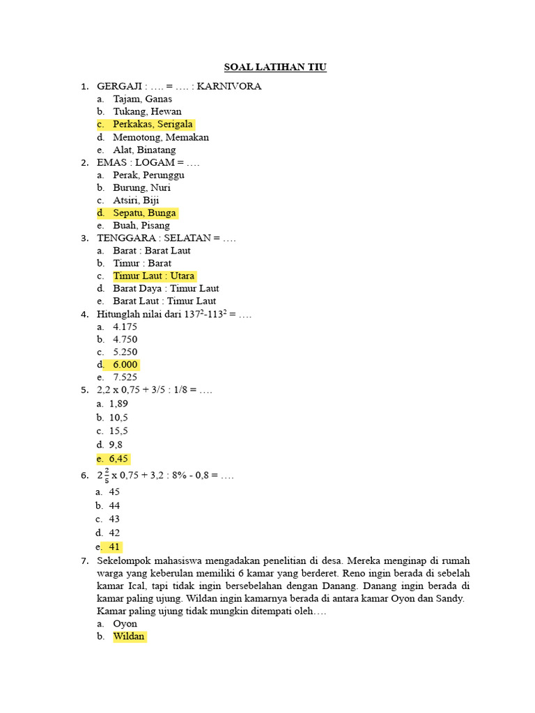 Soal Latihan Tiu 4 | PDF