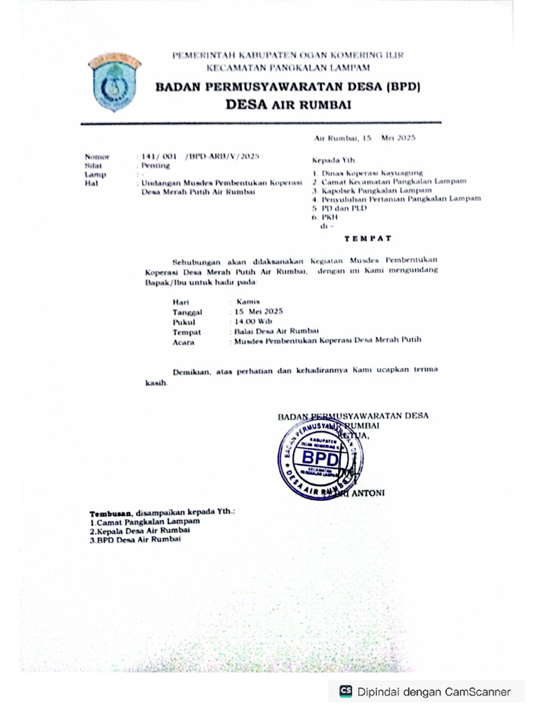 Undangan Musdes Air Rumbai | PDF