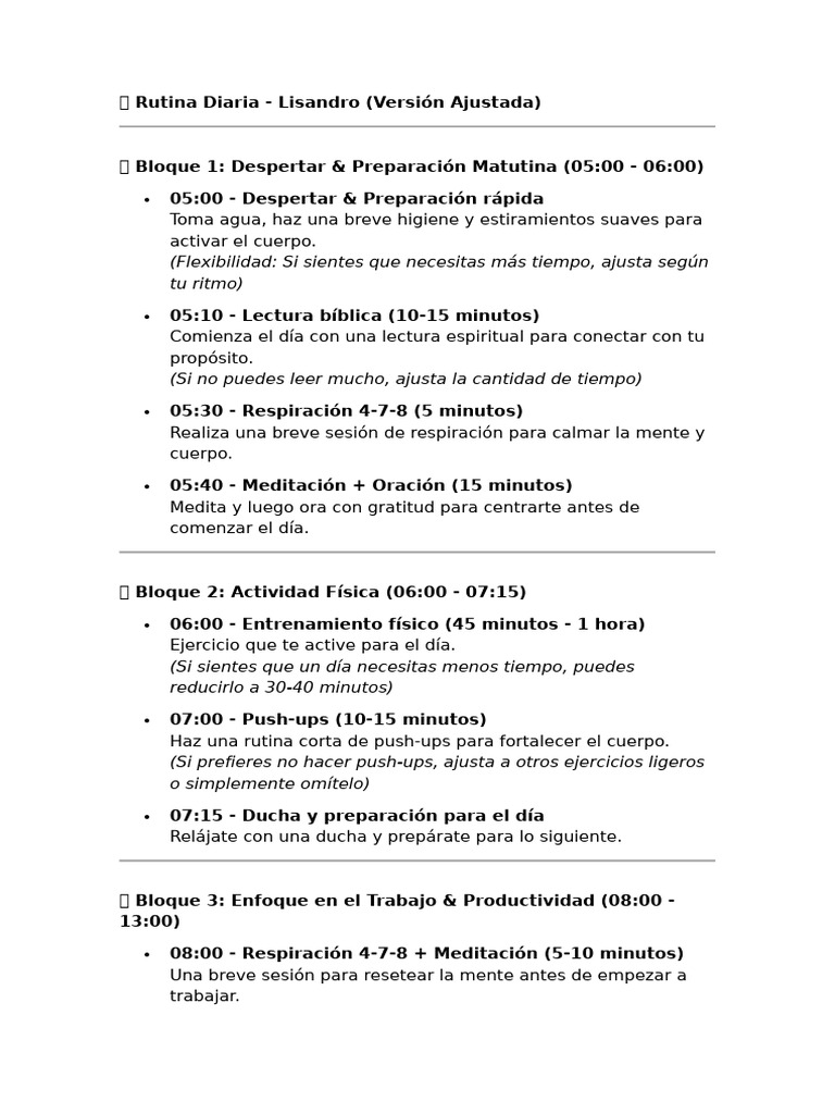 Rutina Diaria de Bienestar y Productividad | PDF