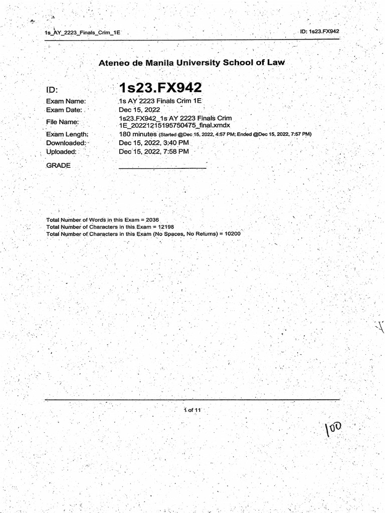 Feraer - CRIM 1 - Final Exam - Highest Grade | PDF