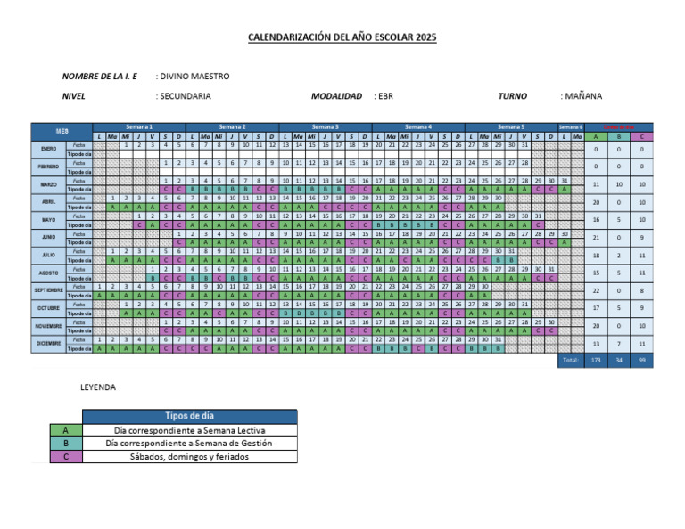 Calendarización Del Año Escolar 2025 | PDF