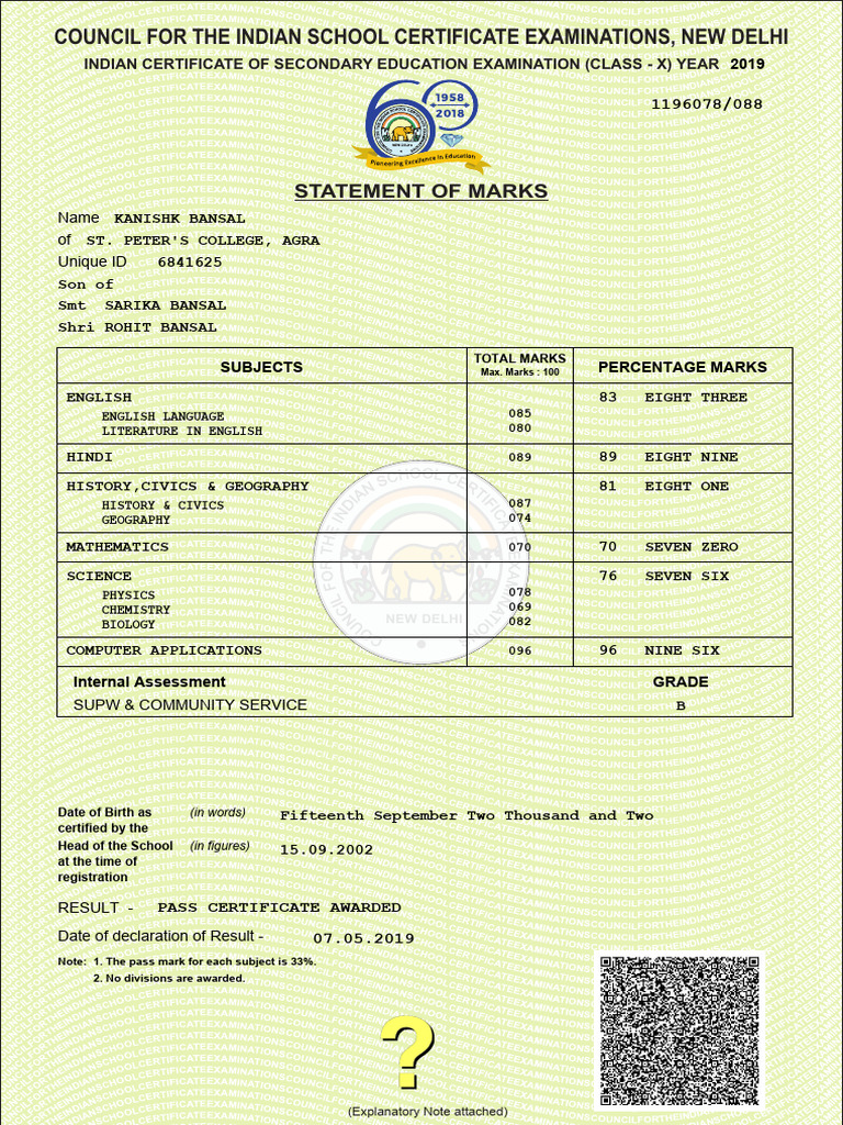 10th Marksheet | PDF
