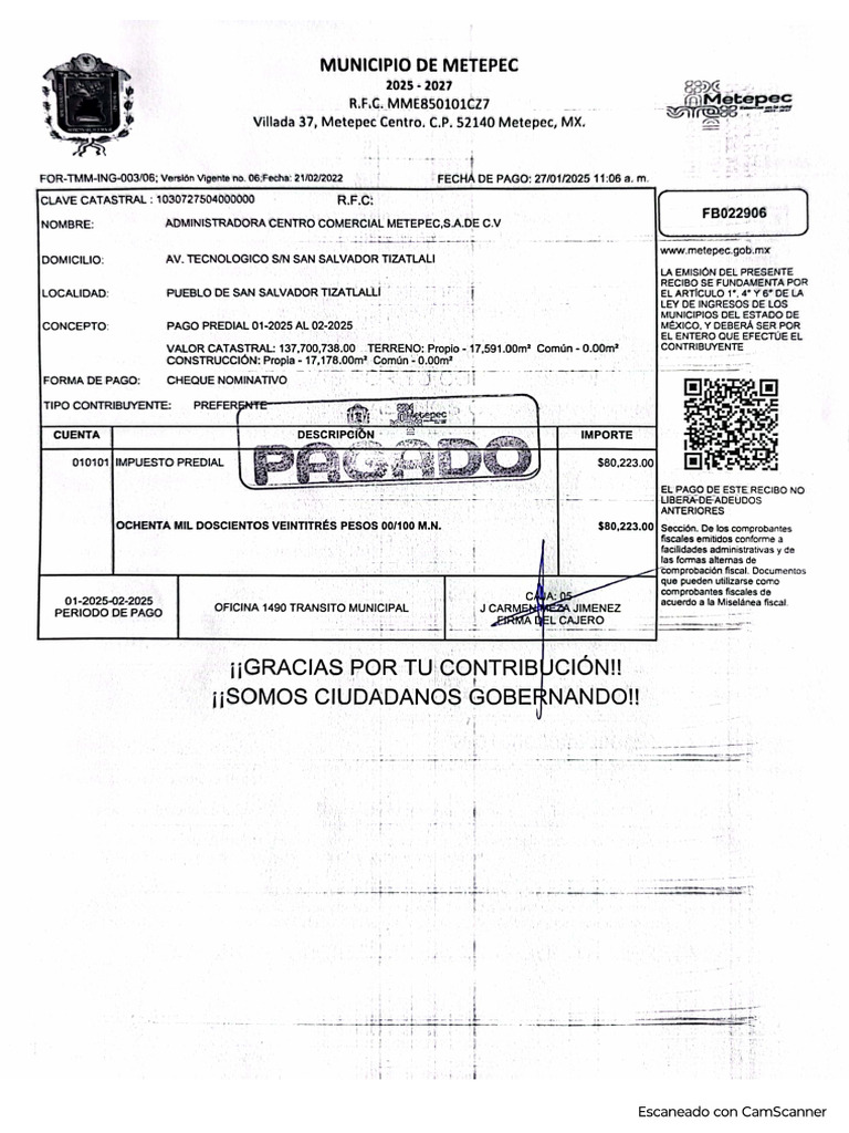 Recibo 1er Bim 2025 Predial PMM | PDF