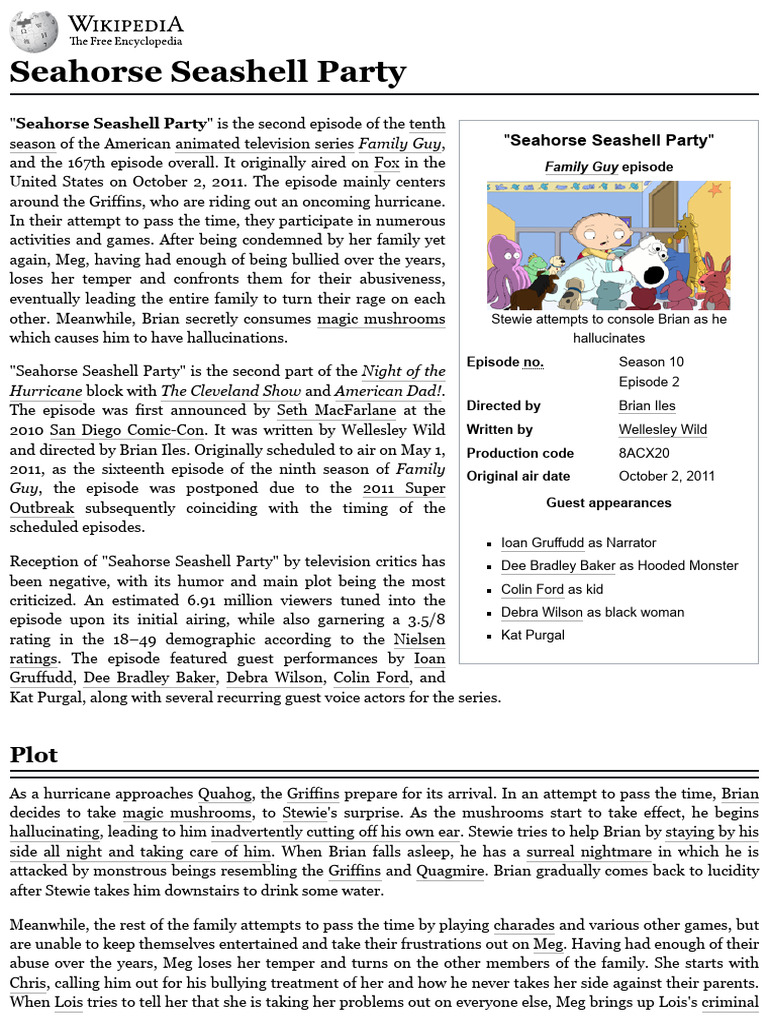 Seahorse Seashell Party - Wikipedia | PDF | Television Series | Television Episodes