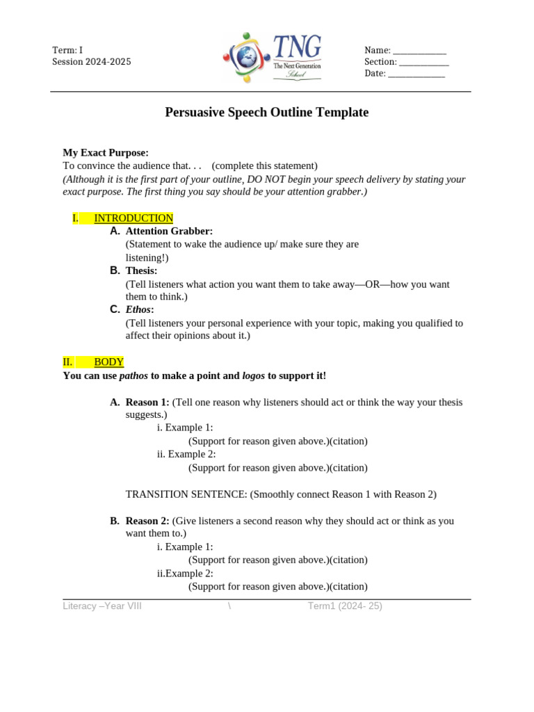 IMPORTANT - PersuasiveSpeechOutline | PDF