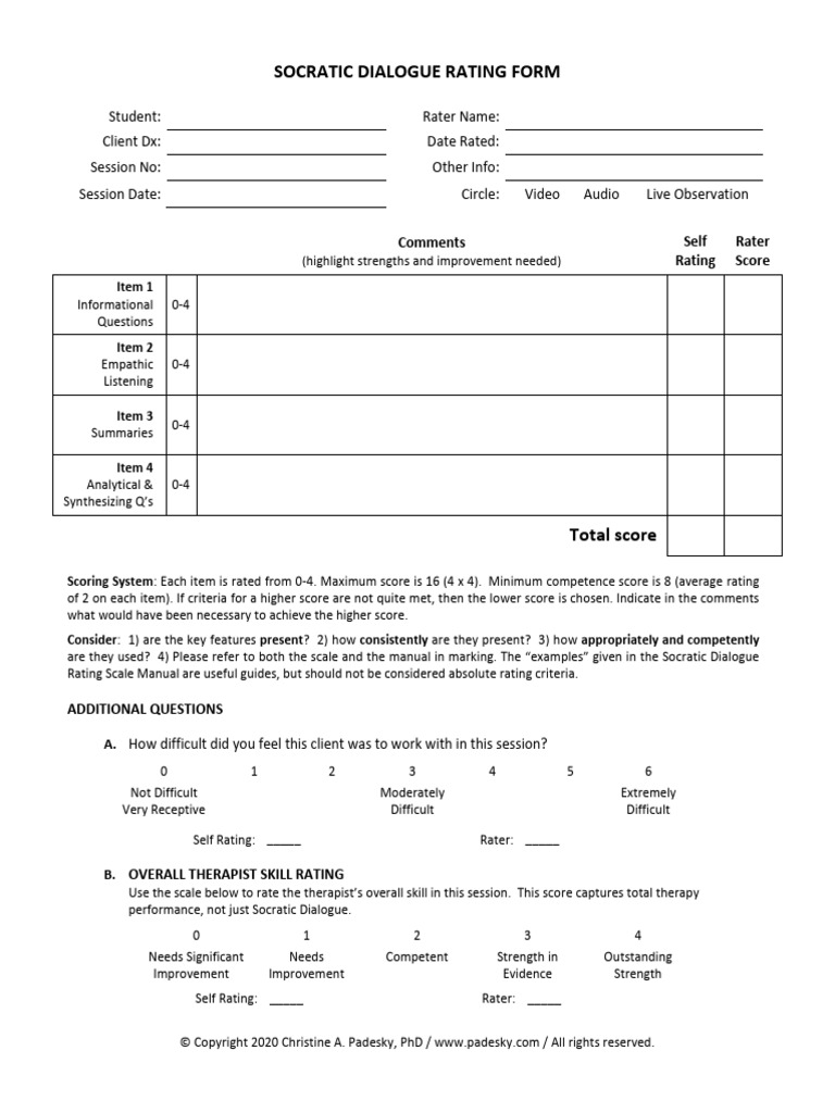 Socratic Dialogue Rating FORM2020 Fill in Opt | PDF | Psychology ...