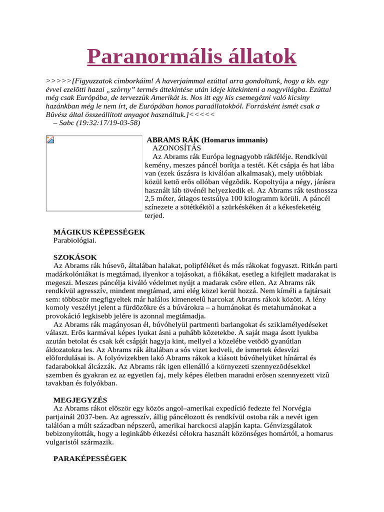 Paranormális Állatok | PDF